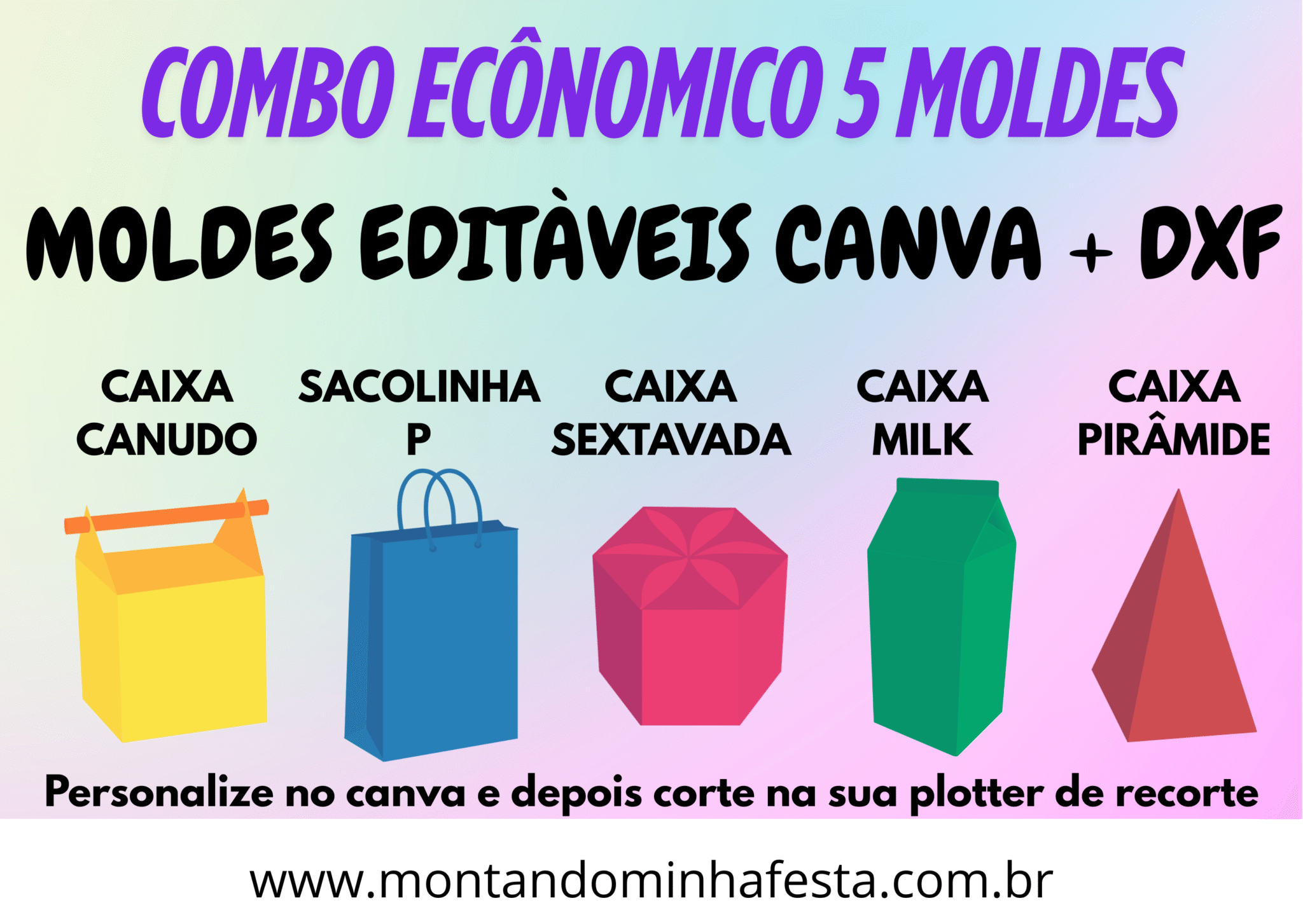 Combo 5 moldes de Caixas Editáveis no Canva + DXF